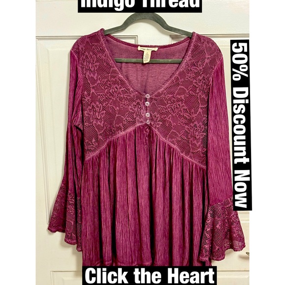 Indigo Thread Co | Tops | Indigo Thread Boho Purpleish Color Lace ...
